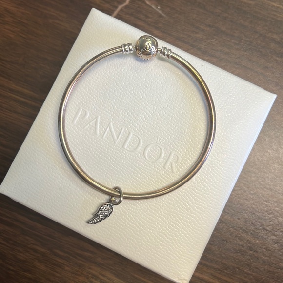 Pandora | Jewelry | Authentic Pandora Bangle With Angel Wing Dangle ...